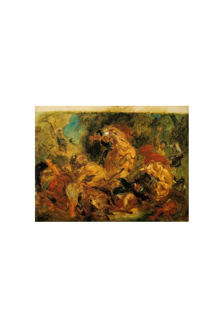 Lion Hunt 1861 by Eugène Delacroix-Art gallery oil painting...