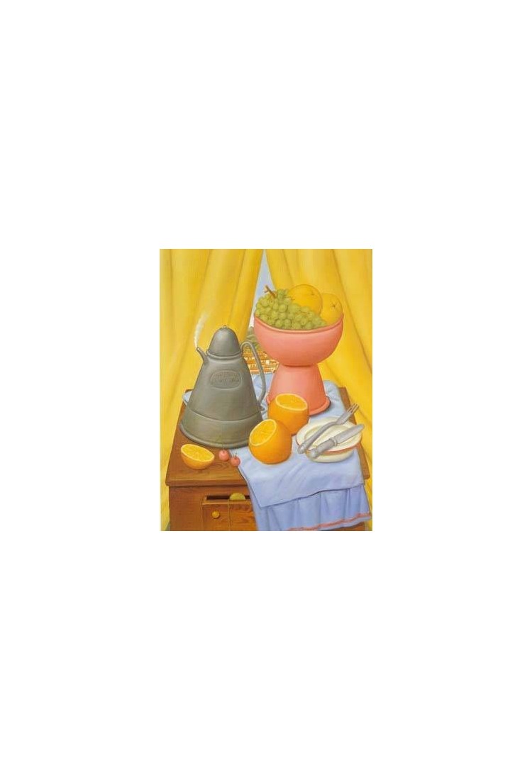 Still Life with Coffee Pot By Fernando Botero - Art gallery oil...
