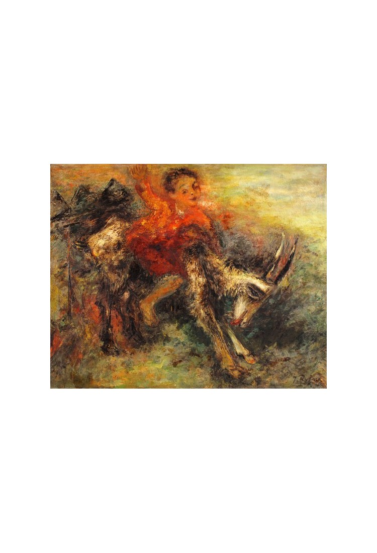 Child Riding a Goat by Issachar Ber Ryback Jewish Art Oil Painting...