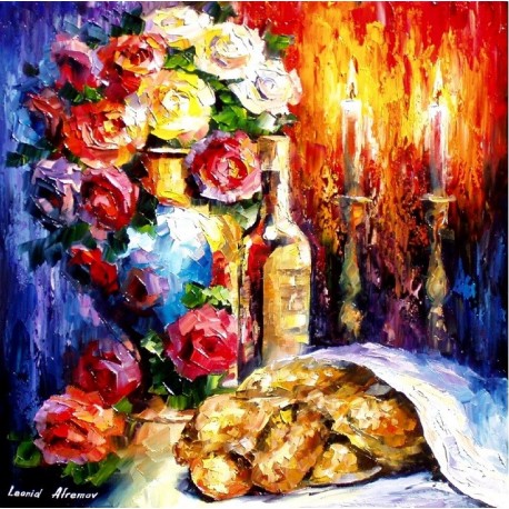 Shabbat Table Abstract- Jewish Art Oil Painting Wall Decor